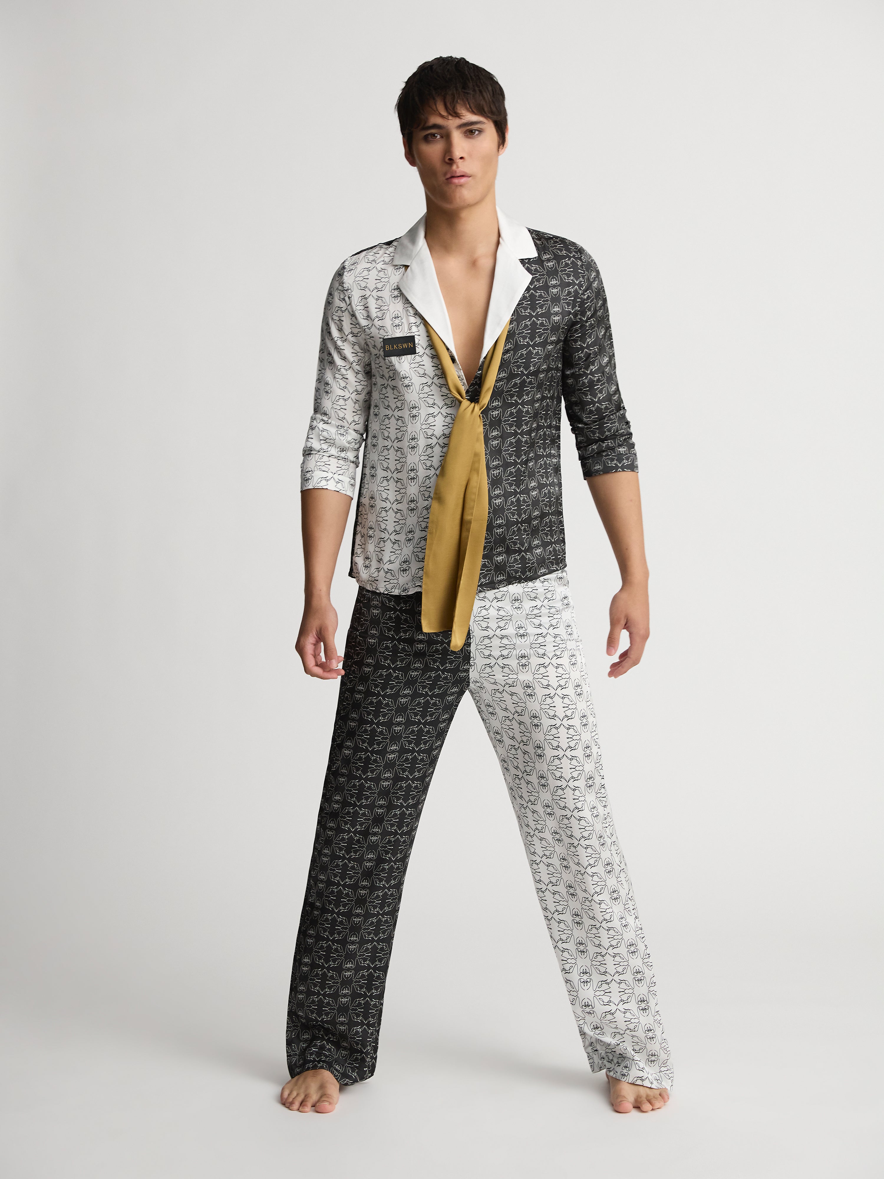 SWN Monogram Unisex Silk Long Pajama Set | BLKSWN